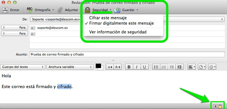 ¿Cómo envío mis correos firmados y encriptados?